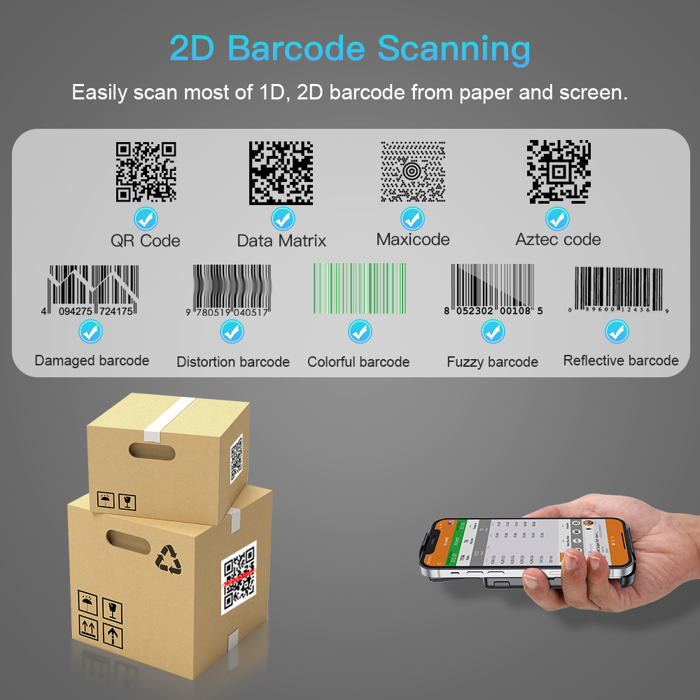 Eyoyo 1D 2D Wireless Barcode Scanner Via Bluetooth Portable Phone Back ...