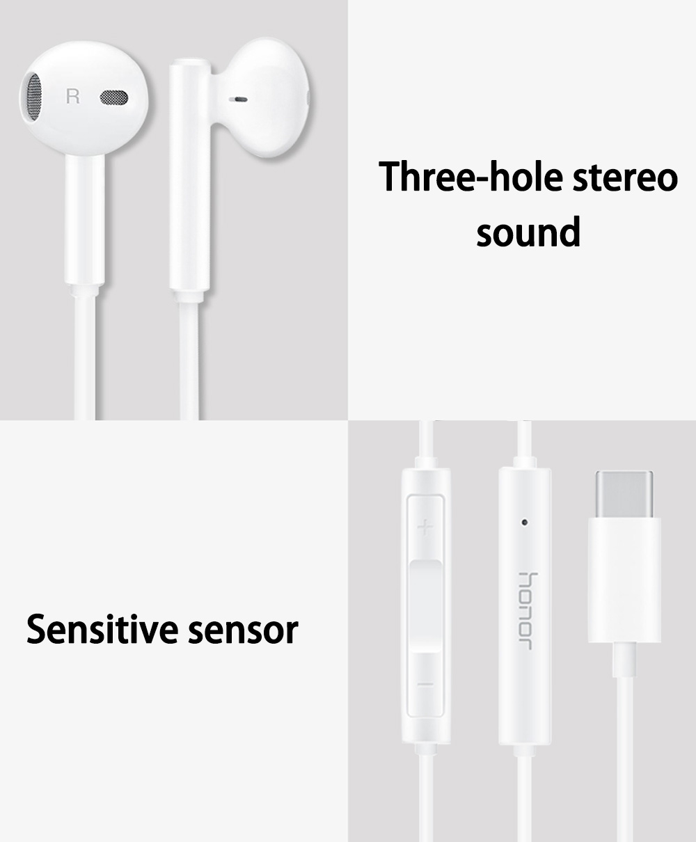 Original Honor USB Type C Earphone HIFI HD Voice Headset With Mic ...