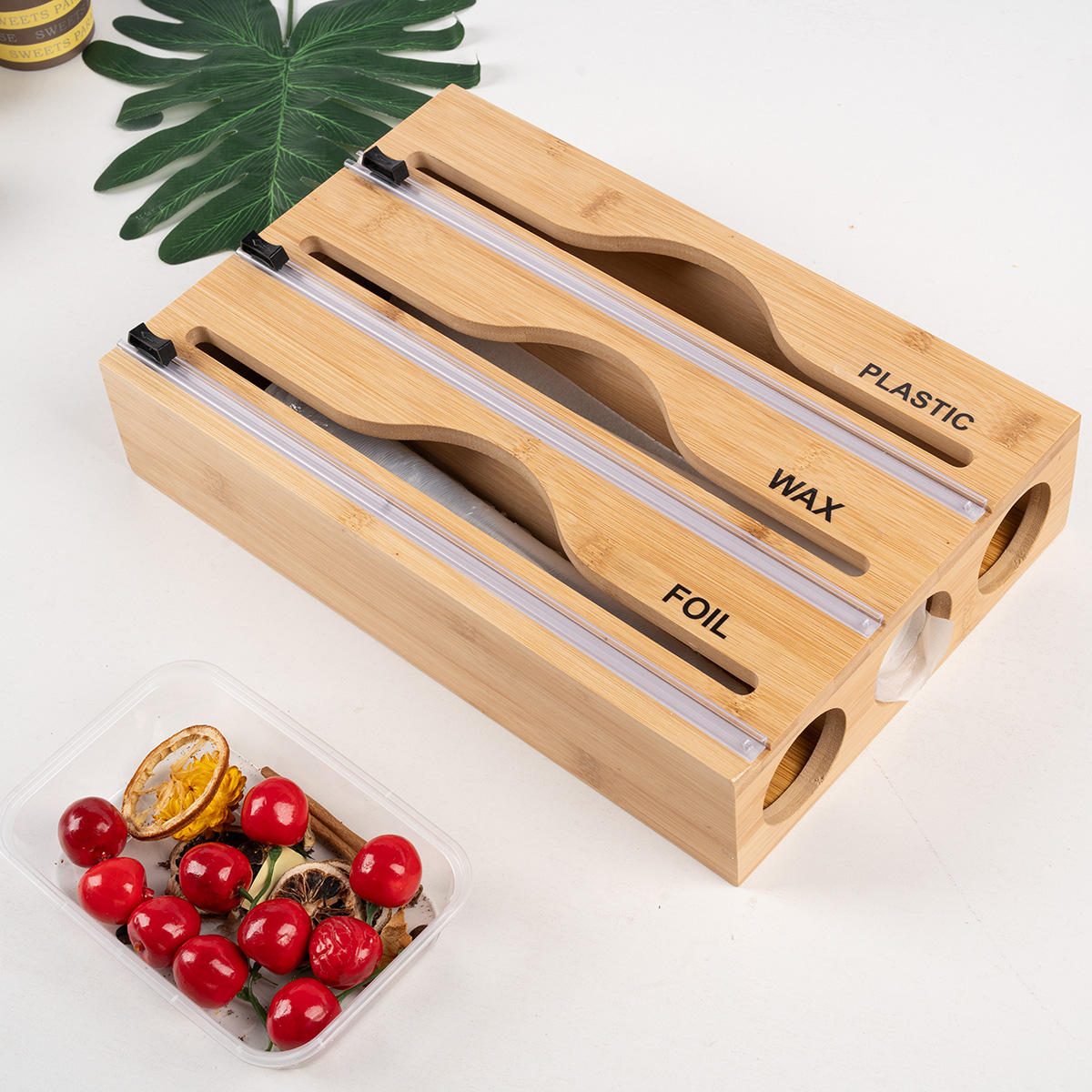 3 in 1/2 in 1 Bamboo Plastic Wrap Cutter Desktop Wall-Mounted Plastic ...
