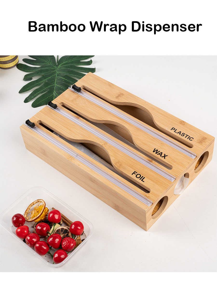 3 in 1/2 in 1 Bamboo Plastic Wrap Cutter Desktop Wall-Mounted Plastic ...