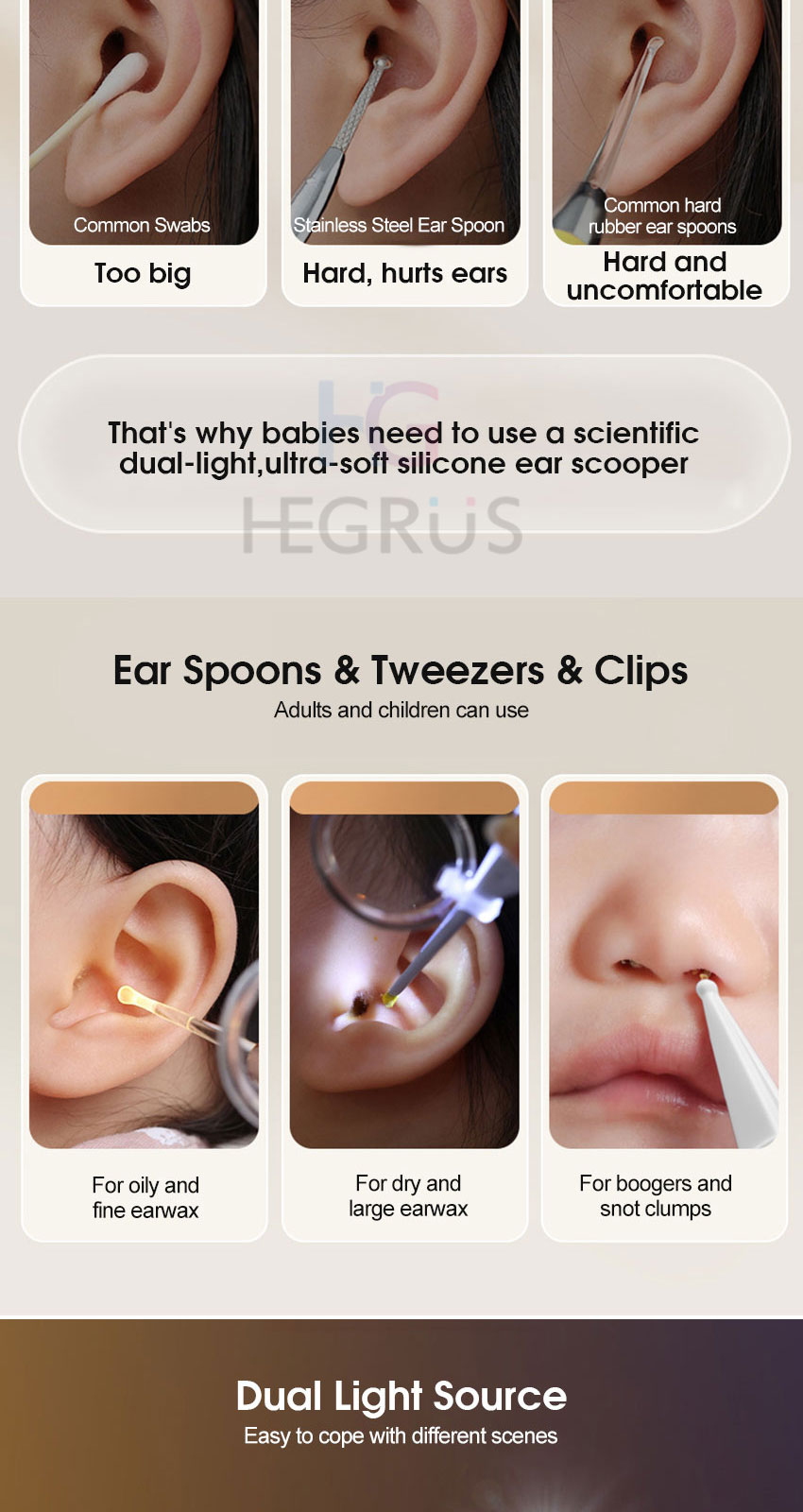 HEGRUS Ear Pick Luminous Ear Tweezer Rechargeable LED Ear Spoon Ear Wax ...