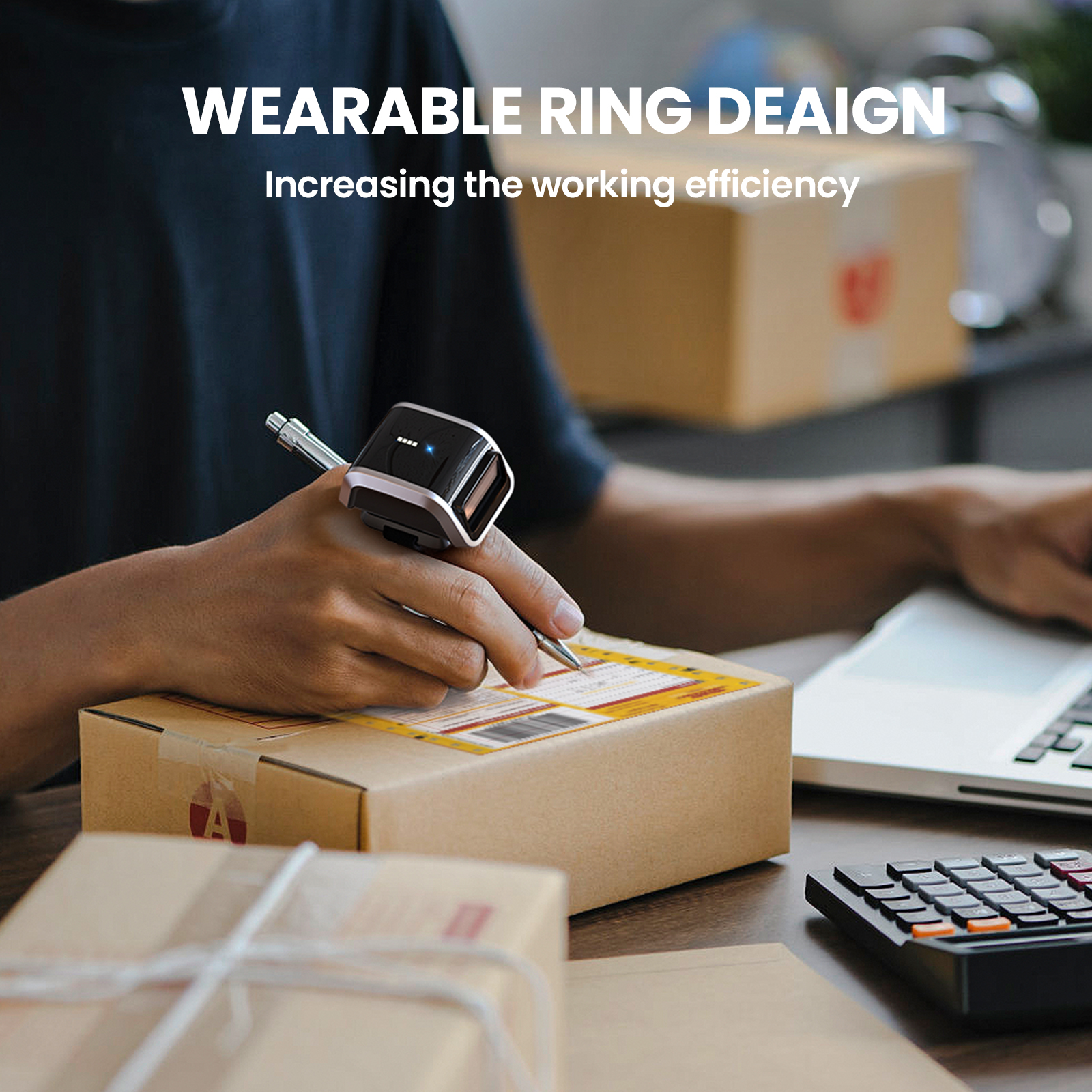 Eyoyo Mini Finger Wearable 2.4G Wireless 1D 2D Barcode Scanner 3IN1 Via ...