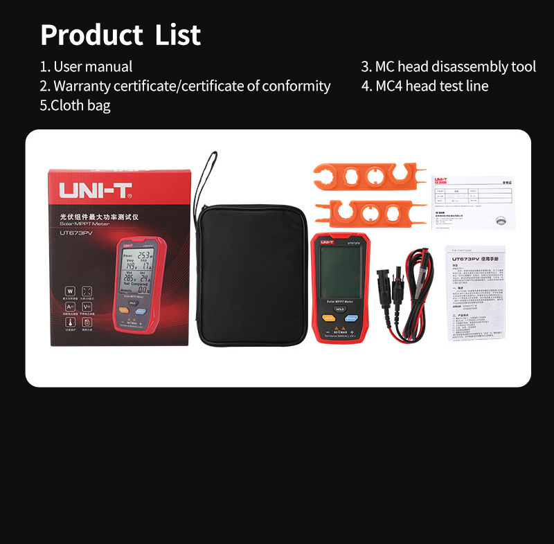 UNI-T UT673PV Solar MPPT Meter 5～800W PV Module Maximum Power Tester ...