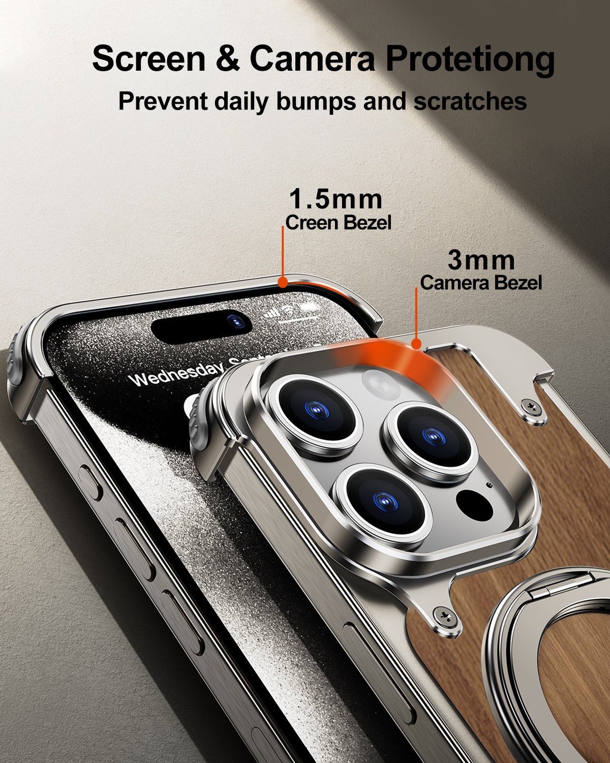 OATSBASF Wooden Backplane Phone Case For iPhone 16 ProMax / 16 Pro / 15 ...