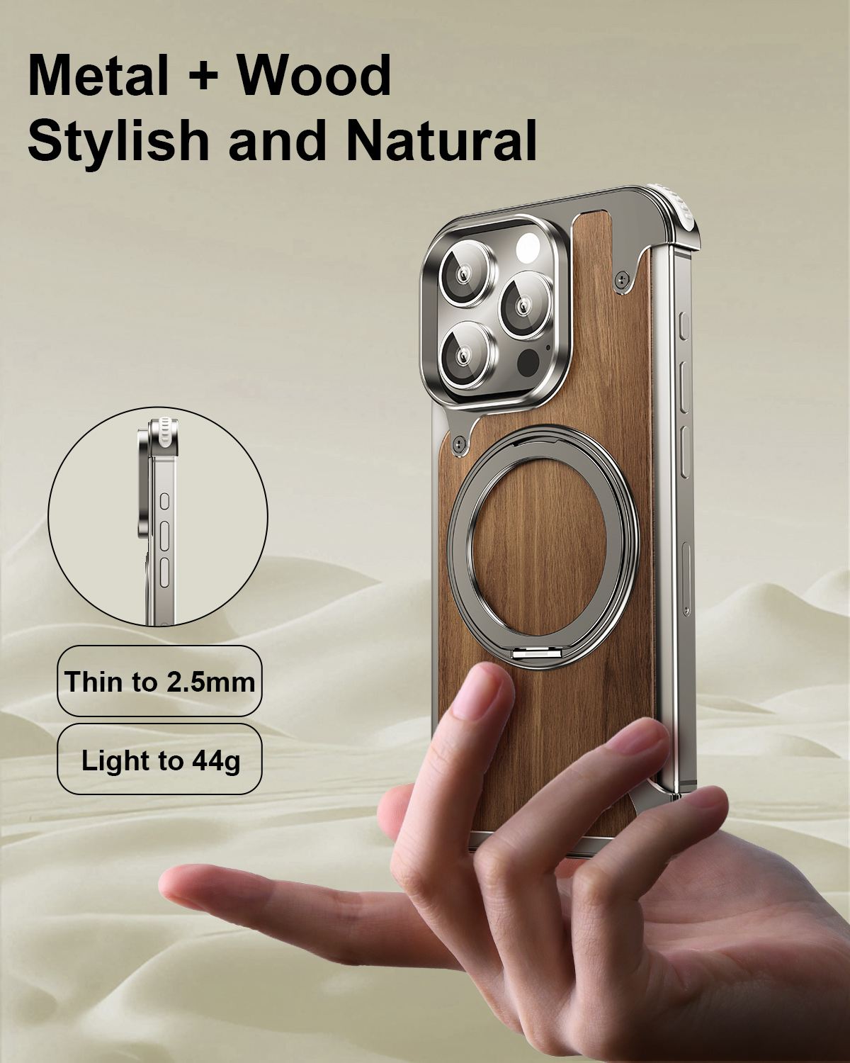 OATSBASF Wooden Backplane Phone Case For iPhone 16 ProMax / 16 Pro / 15 ...