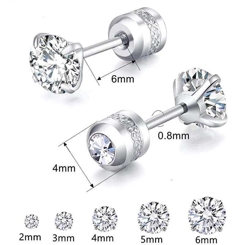 1pc New Style Zircon Earrings Stainless Steel Screw Earrings K Gold