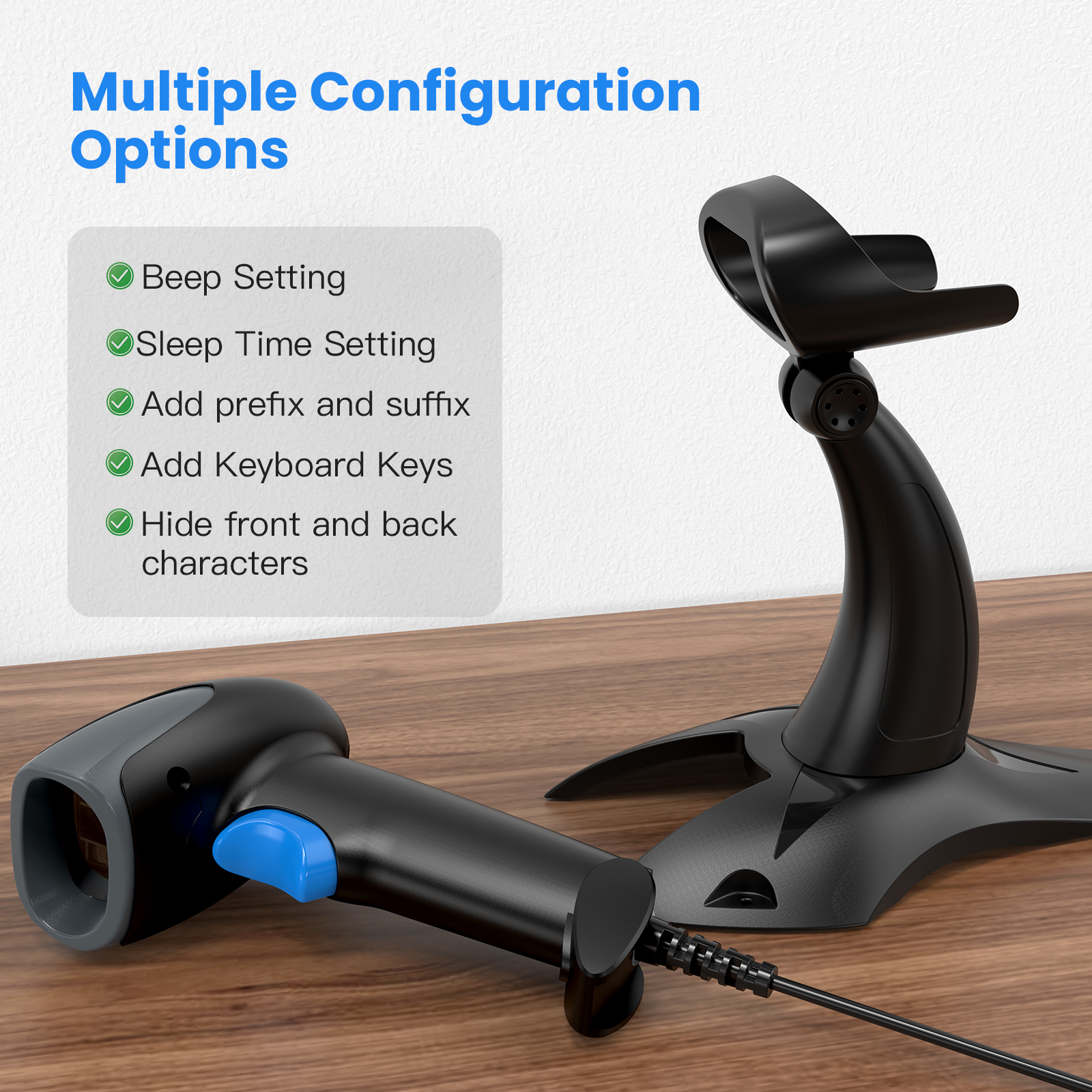 Eyoyo Handheld 1D 2D USB Wired Barcode Scanner with Stand Bar Code QR ...