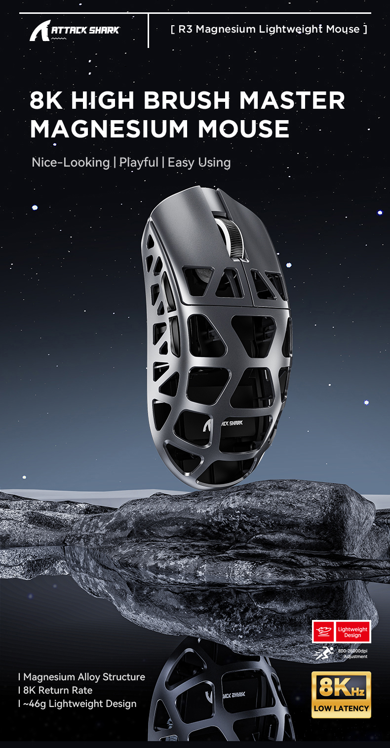 Attack Shark R3 Magnesium alloy mouse lightweight 46g 8KHz PAW3395 ...