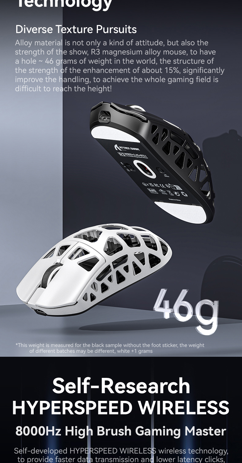 Attack Shark R3 Magnesium alloy mouse lightweight 46g 8KHz PAW3395 ...