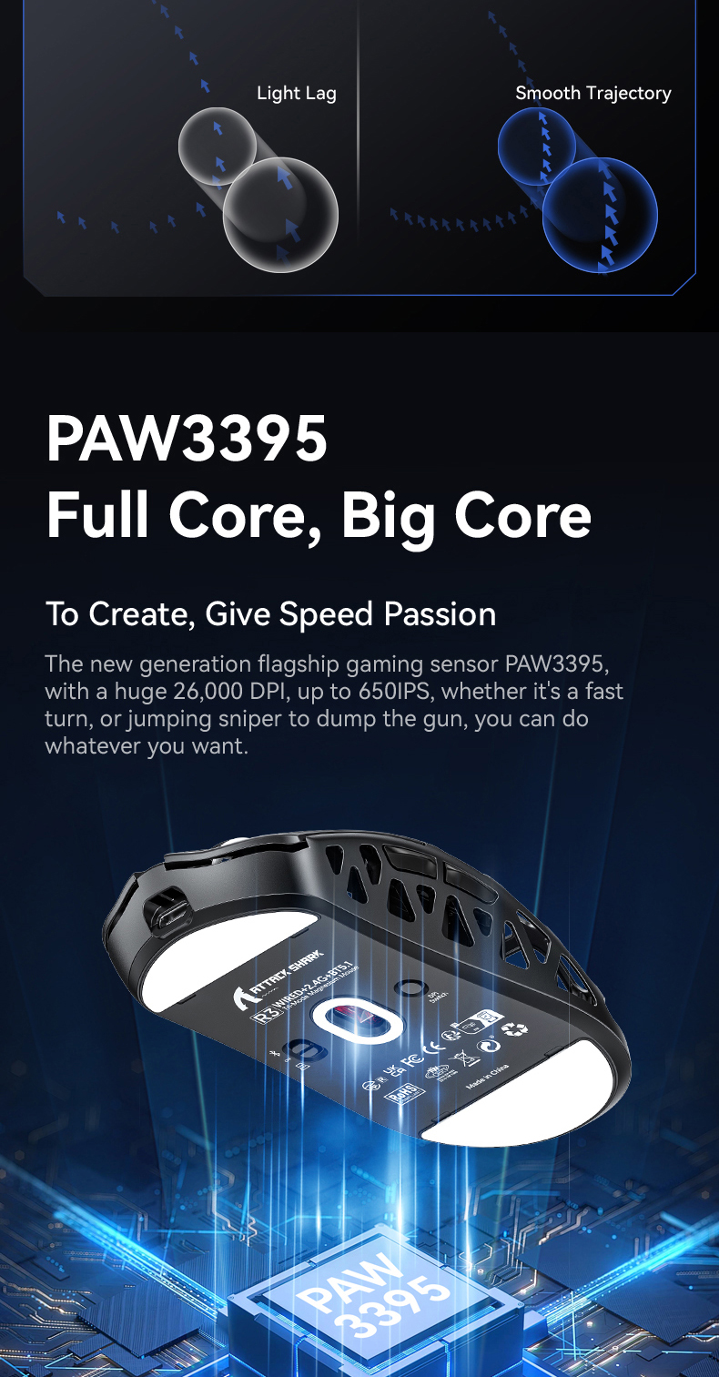 Attack Shark R3 Magnesium alloy mouse lightweight 46g 8KHz PAW3395 ...