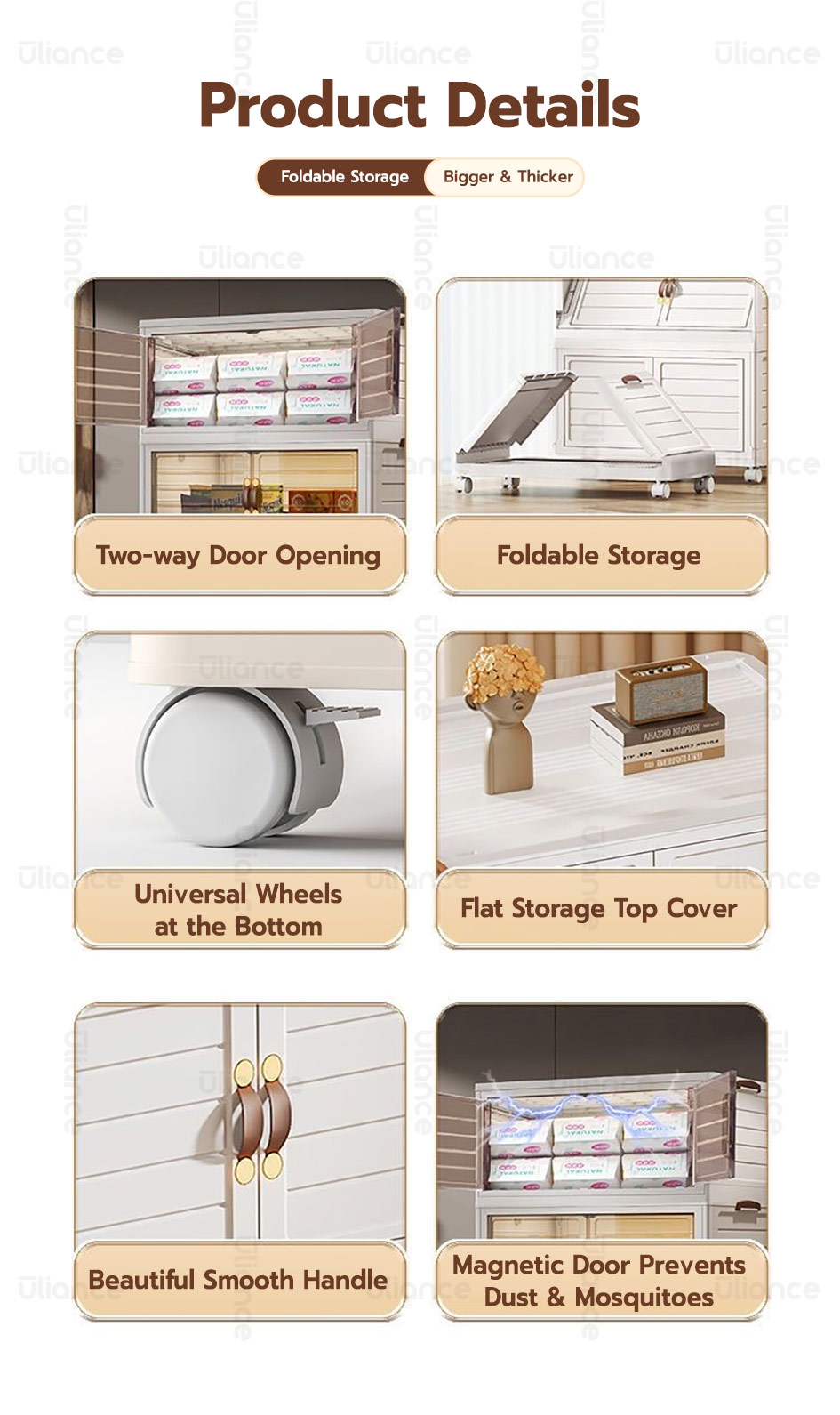 Uliance 40-65cm(W) 2/3/4/5/6 Layers Foldable Storage Cabinet Double Doors Storage Box Stackable ...