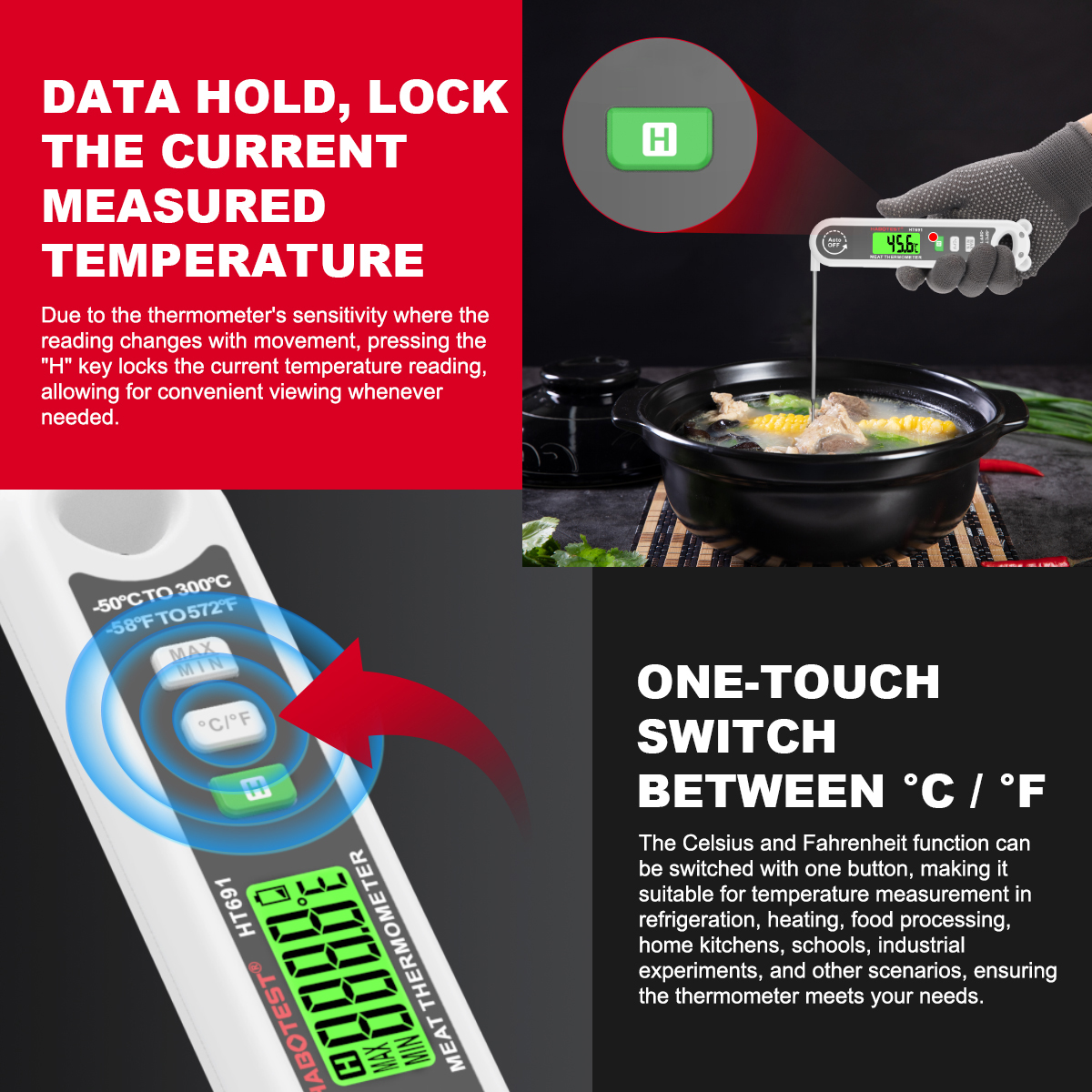HABOTEST HT690 /HT691 Digital Cooking Food Stab Probe Thermometer ...
