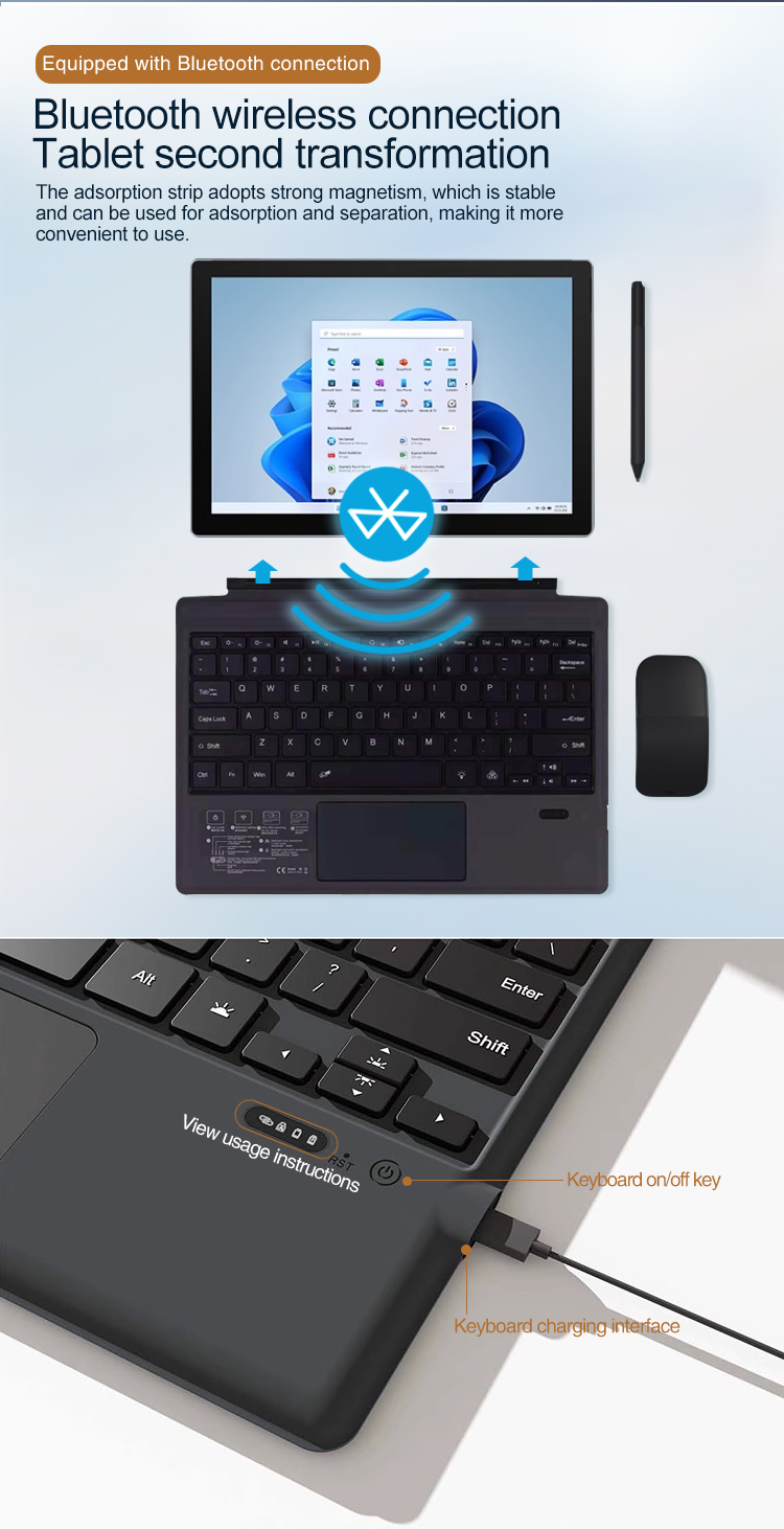 Microsoft Surface Pro11/10/9/8/X/7/7+/6/5/4/3,Go123 Wireless Bluetooth ...