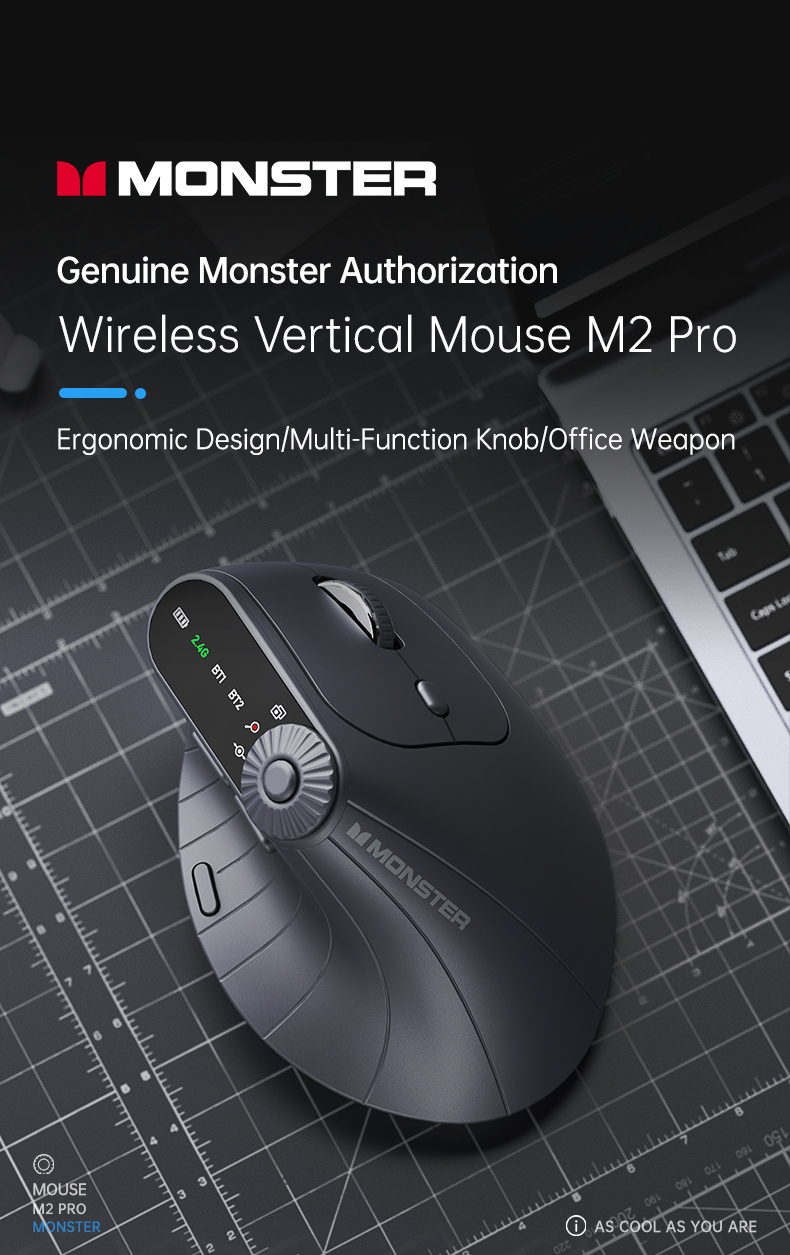 Monster M2 PRO Wireless Mouse 2.4G Bluetooth Compatible Multiple Devices Long Battery Life Low ...