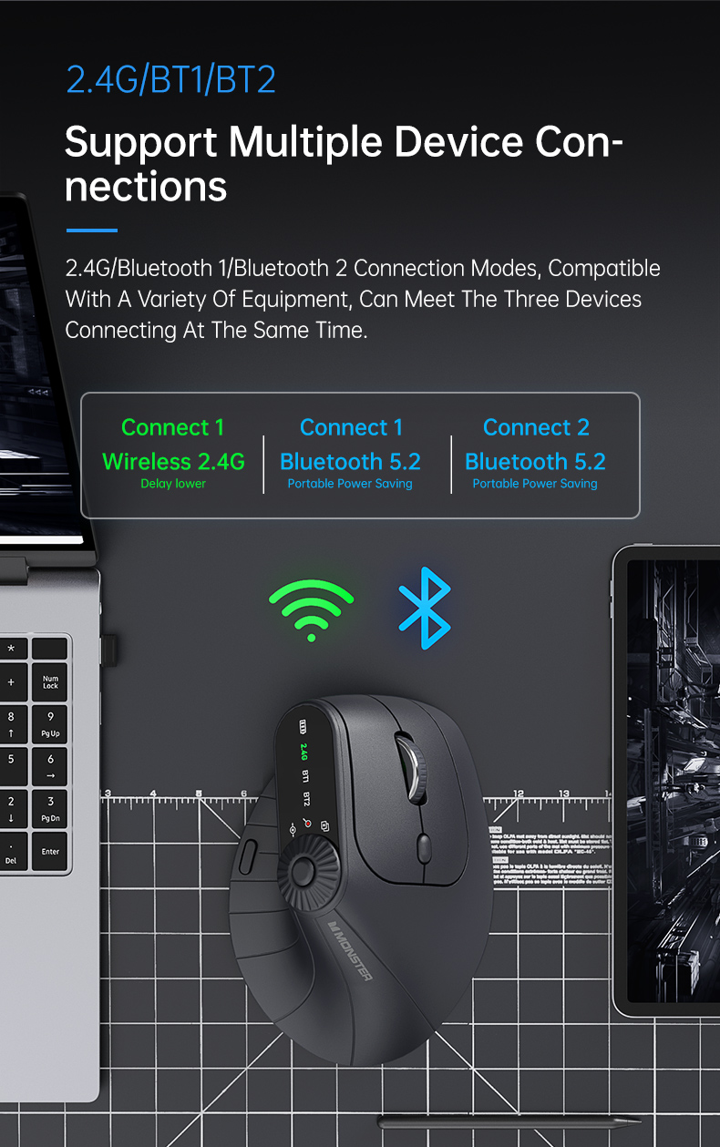 Monster M2 PRO Wireless Mouse 2.4G Bluetooth Compatible Multiple ...