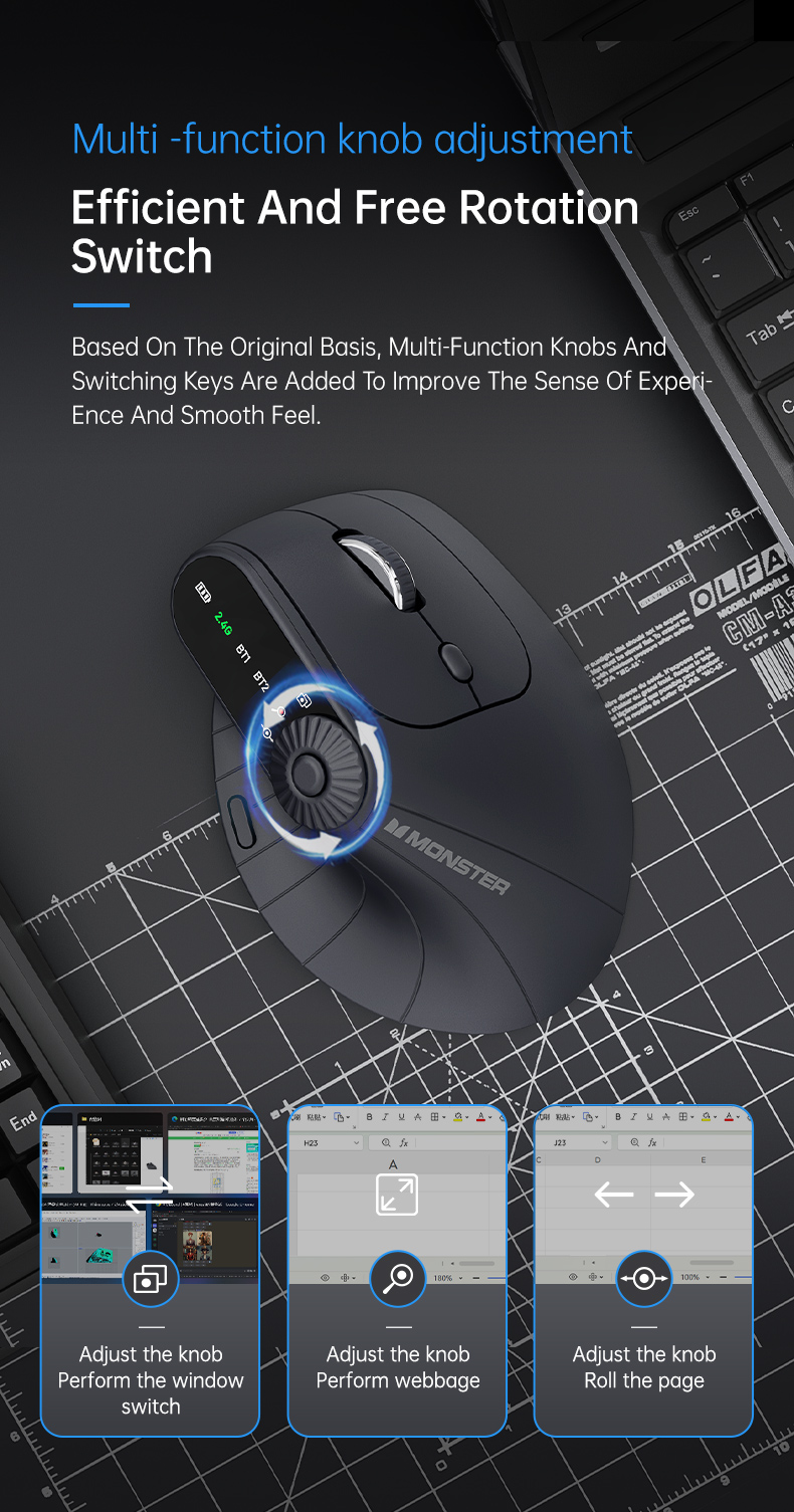 Monster M2 PRO Wireless Mouse 2.4G Bluetooth Compatible Multiple ...