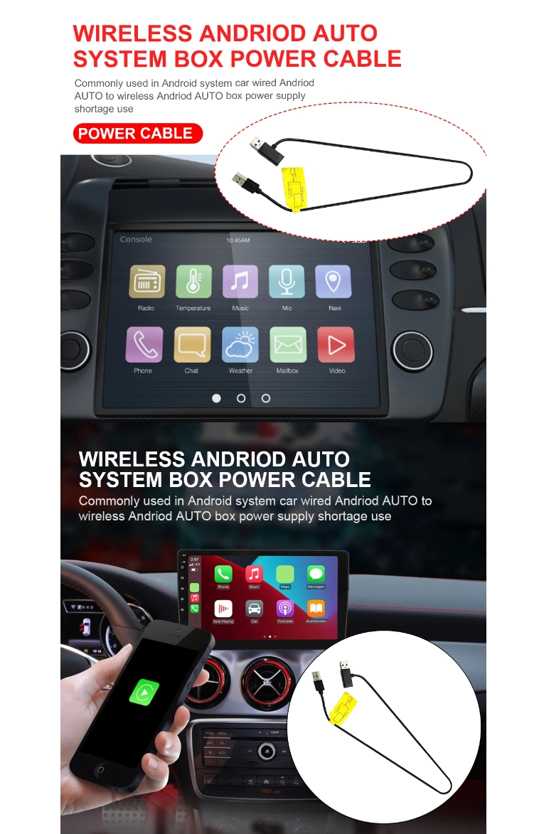 VIP Wireless CarPlay AI Box Power Cable for Car Charger CarlinKit ...