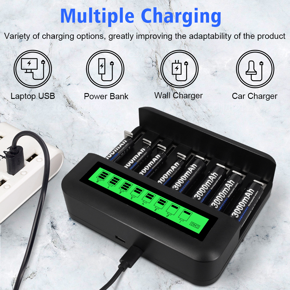 Cityork 8 Slots Intelligent Fast LCD Indicator USB Battery Charger For ...