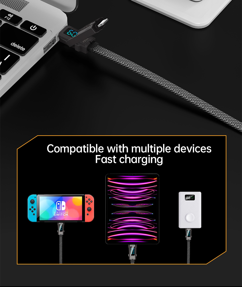 PZOZ 4 in 1 60W PD USB C Cable Digital Display Fast Charging For iPhone ...