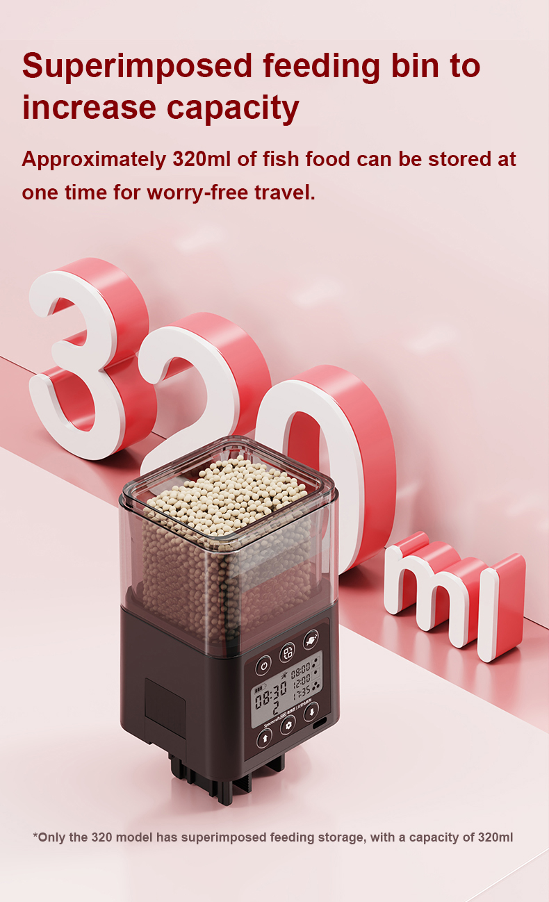 Old Fisherman-Fish tank LED LCD screen automatic feeder 320ml large capacity intelligent feeding ...