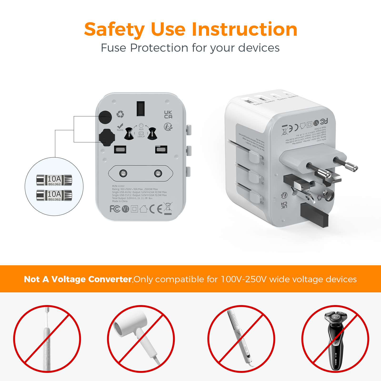 TESSAN Universal Travel Plug Adapter With 4 USB( 2 Type C ...