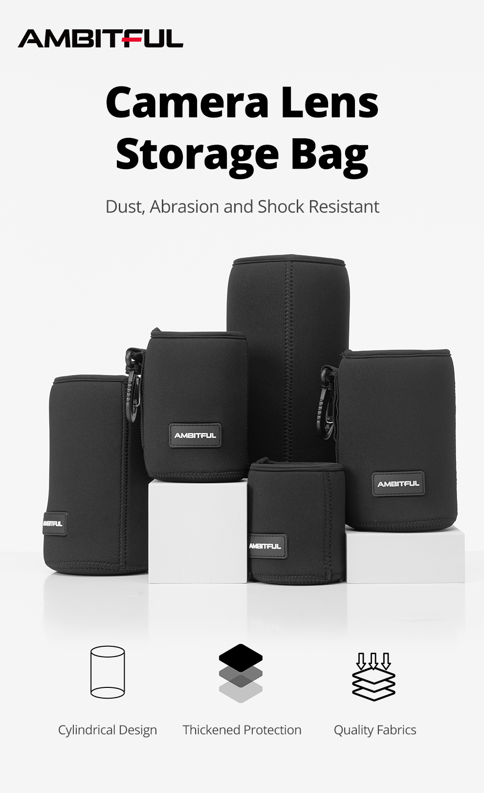 AMBITFUL Camera Lens Storage Bag Waterproof Soft Thicker Camera Lens ...