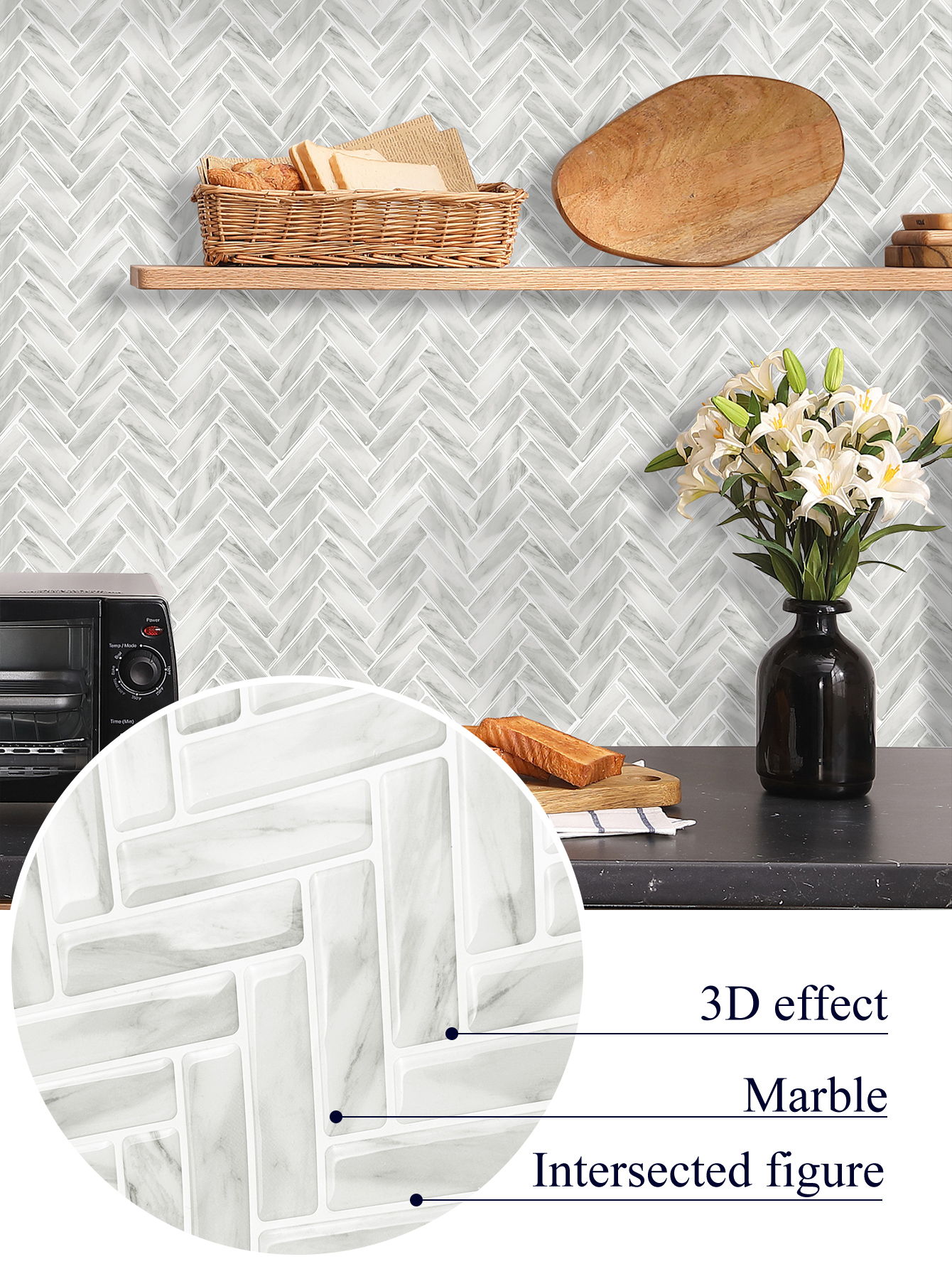 1pc Modern White Tile Sticker, 12x12 Inch Removable Tile Wall Sticker ...