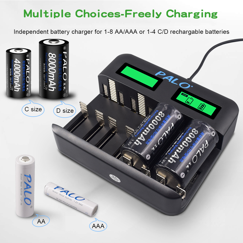 Cityork LCD Display Smart Battery Charger For 1.2V AA AAA C Size D Size ...