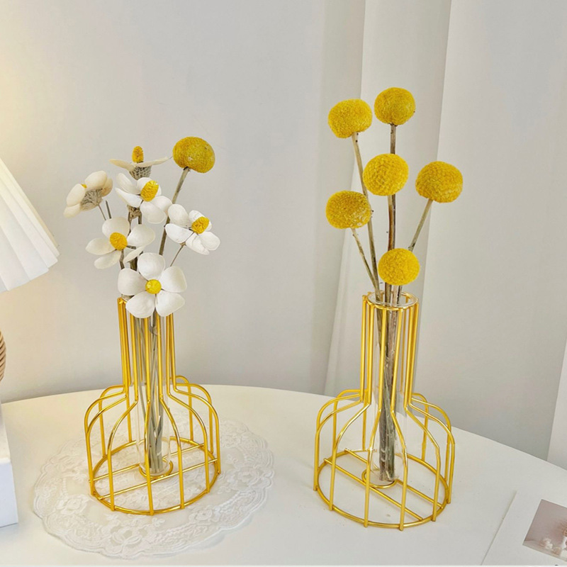 Vase Nordic Wrought Iron Golden Hydroponic Glass Vase Ornaments Living ...