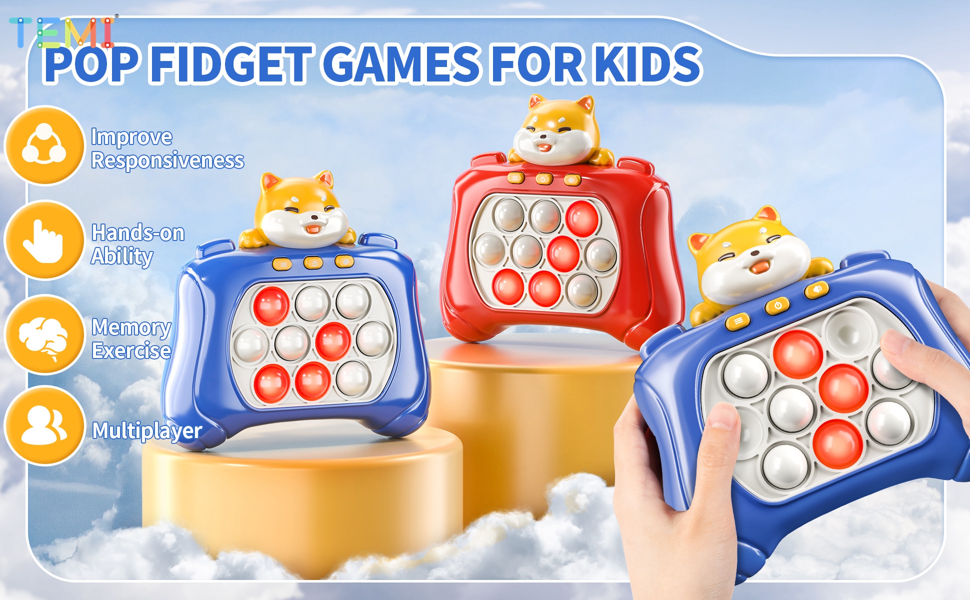 TEMI Quick Push Game Pop It Electronic Game Speed Educational Toys ...