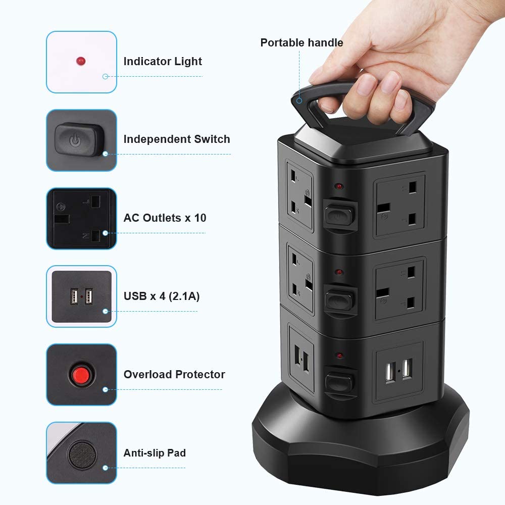 [Bohr]Power Extension Vertical/Tower row Multi Plug Tower Extension ...