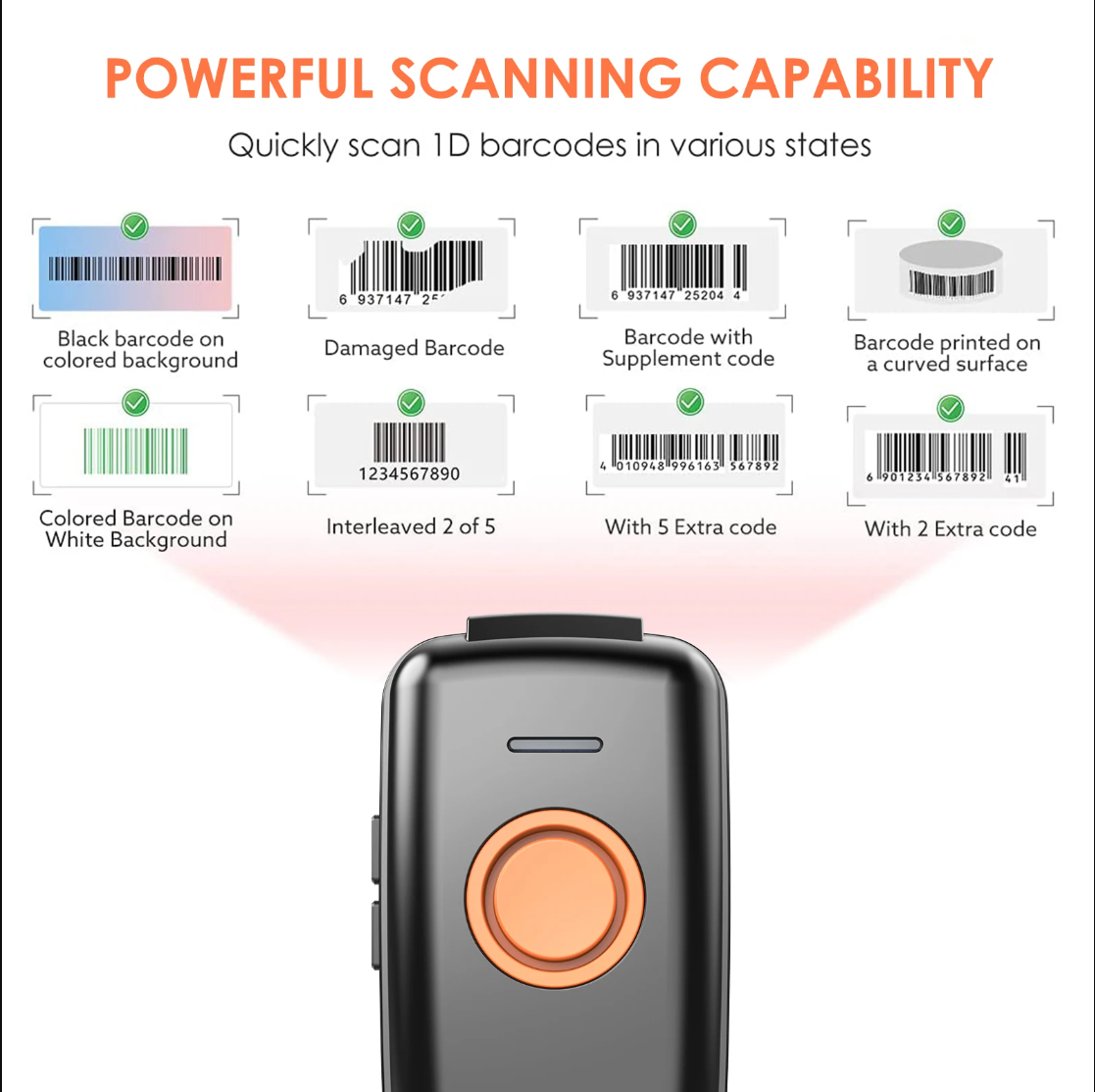 EYOYO Mini 1D Wireless Barcode Scanner Portable 3-in-1 Bluetooth & 2.4G ...