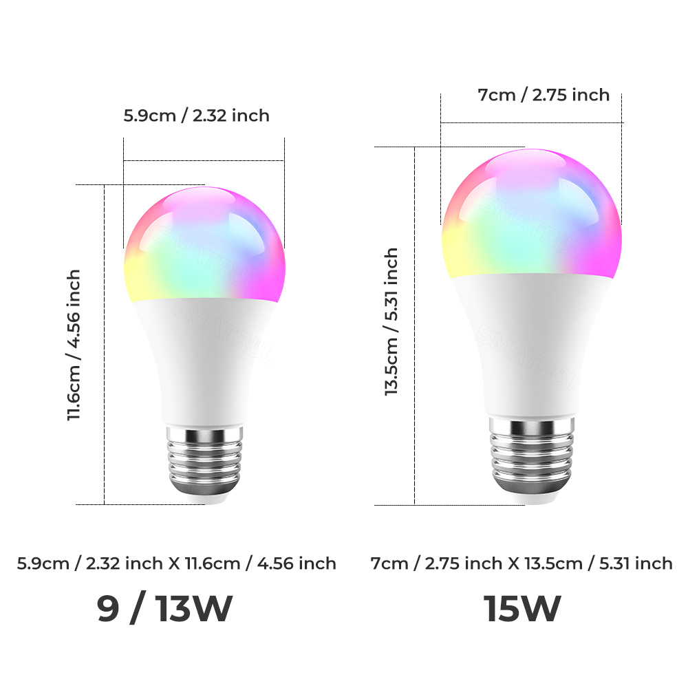 SMATRUL E27 15W RGB LED Wifi Smart Light Bulb for Amazon Alexa Google ...