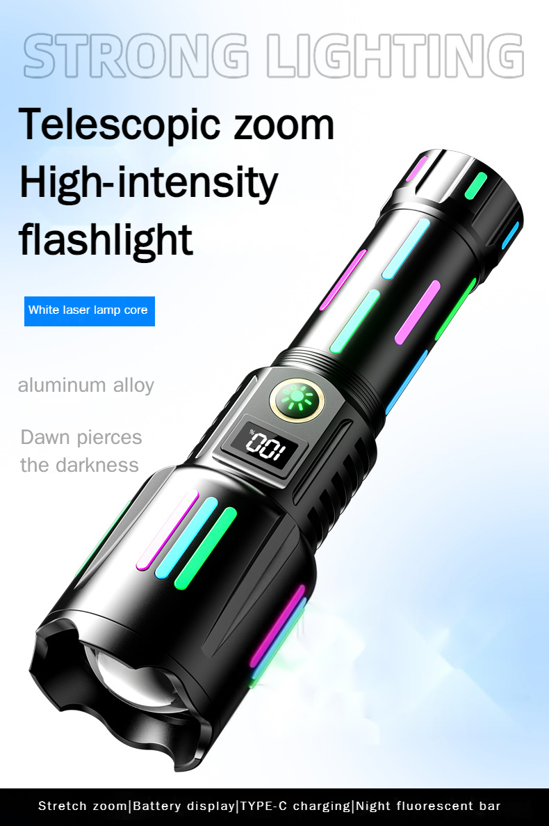 Upgraded Flashlight Type-C Charging Colorful Fluorescent Strong Outdoor ...