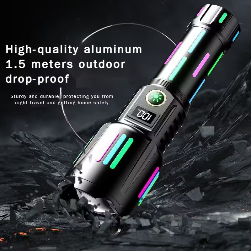 Upgraded Flashlight Type-C Charging Colorful Fluorescent Strong Outdoor ...