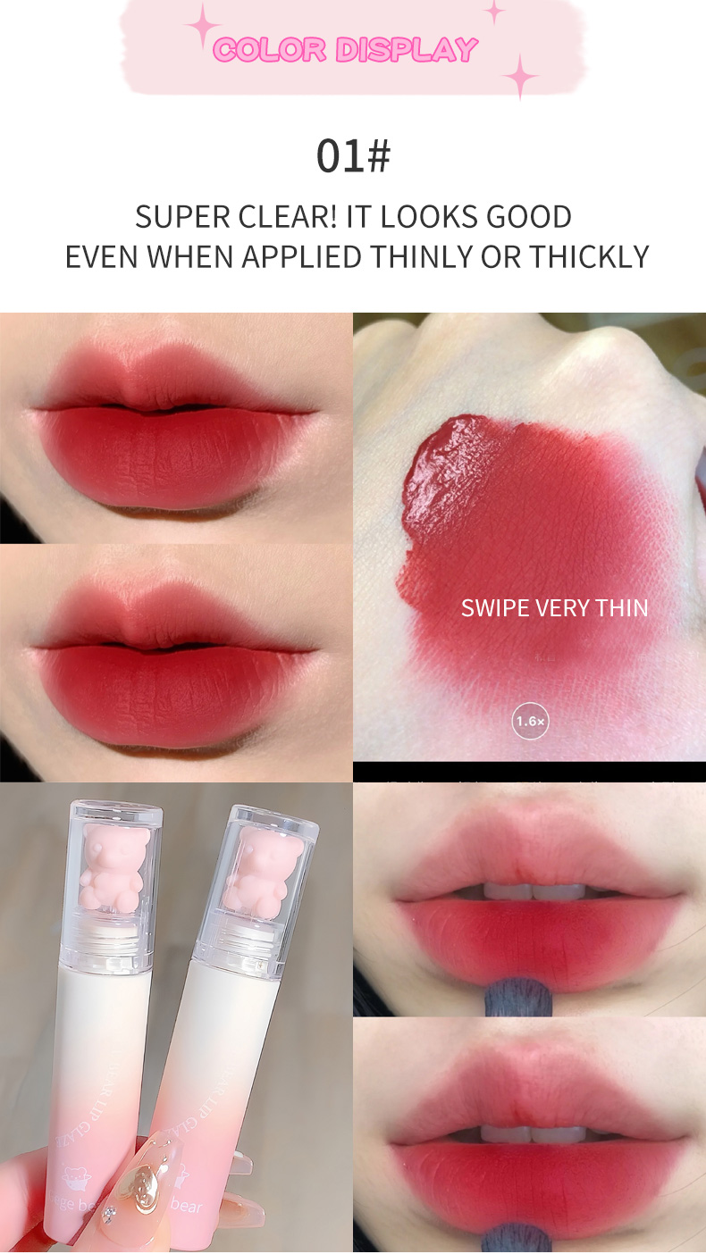 Gege Bear Matte Lipstick, Lip Gloss, Matte Velvet Texture, Moisturizing ...