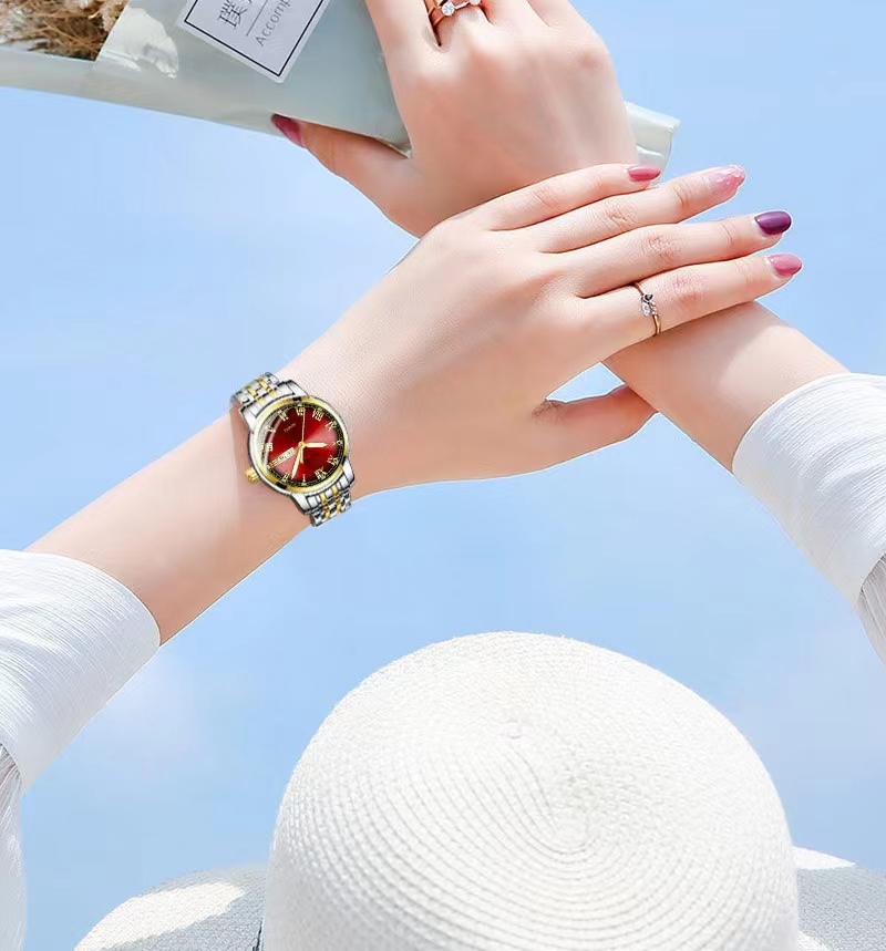 ORUSS Original Women Stainless Steel Luxury Dual Calendar Luminous Gold ...
