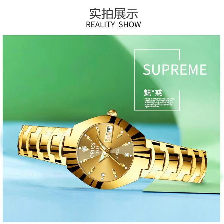 ORUSS Original Women Simple Stainless Steel Gold Waterproof Dual ...