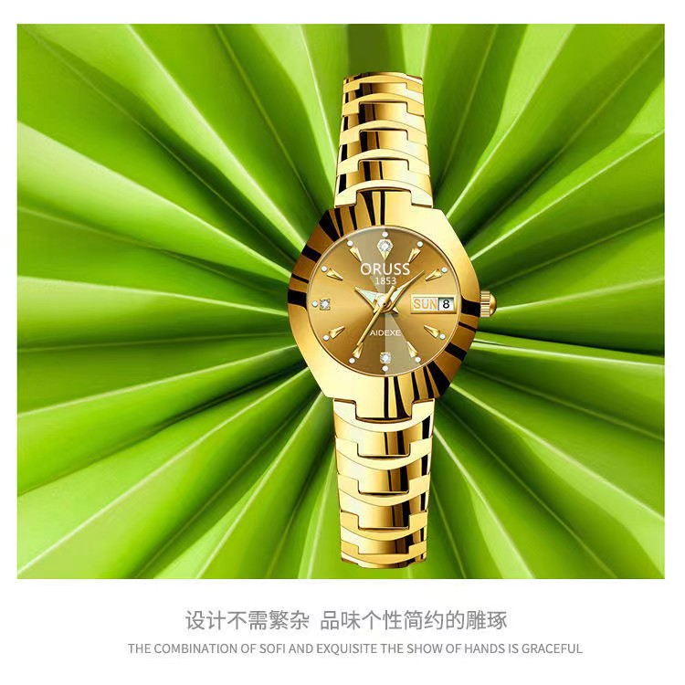 ORUSS Original Women Simple Stainless Steel Gold Waterproof Dual ...
