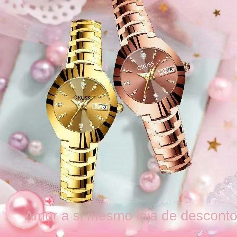 ORUSS Original Women Simple Stainless Steel Gold Waterproof Dual ...
