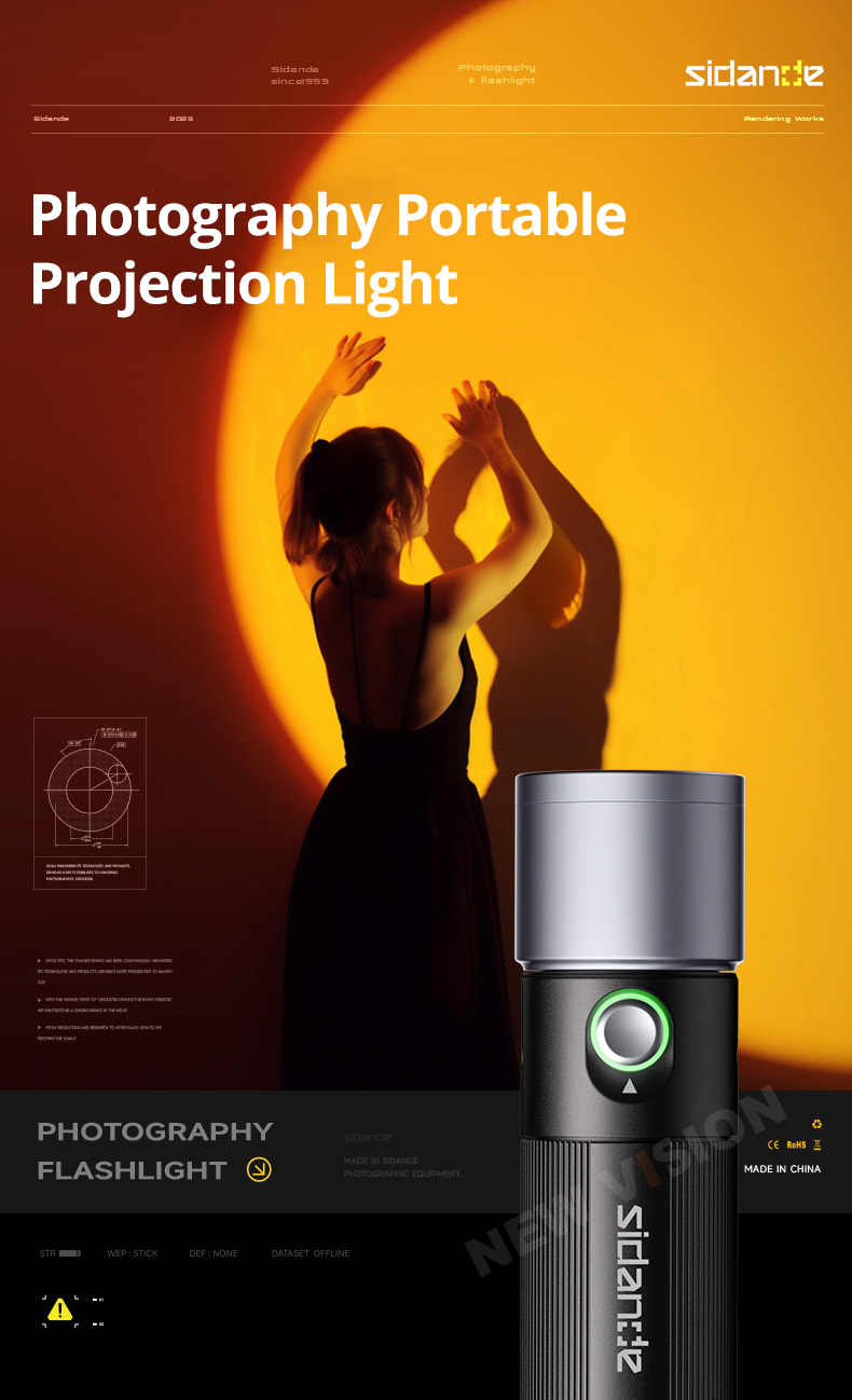 SIDANDE 10W Flashlight Four Color Projection Light Built-in 8400mAh ...