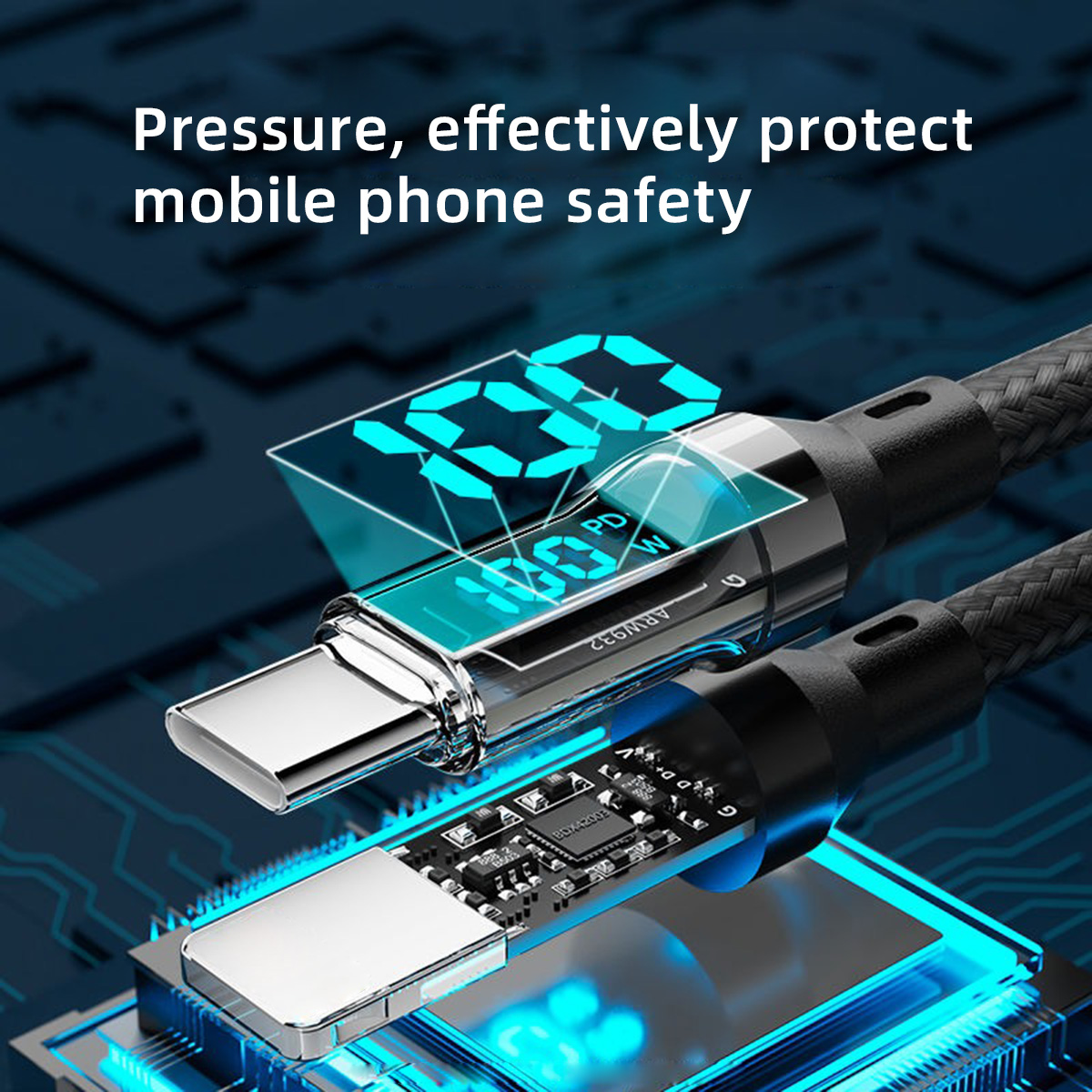 PD Cable with LED Display, 120W USB Type C Charge Cable for Mobile ...