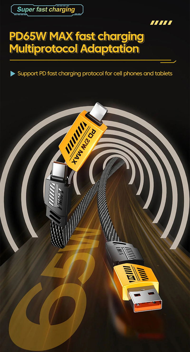 65W 4 In 1 Mecha Fast Charging Cable USB Type C Charging Data Cord 2 To ...