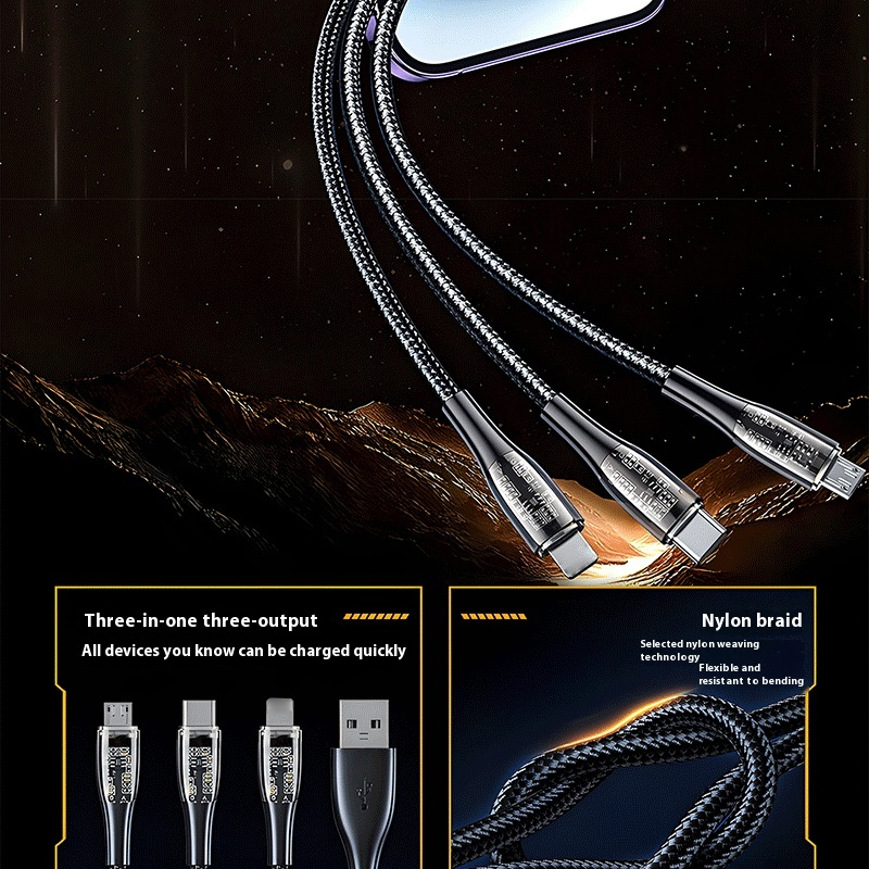 3-in-1 Transparent Smart Digital Display Cable 100W Zinc Alloy Ultra ...