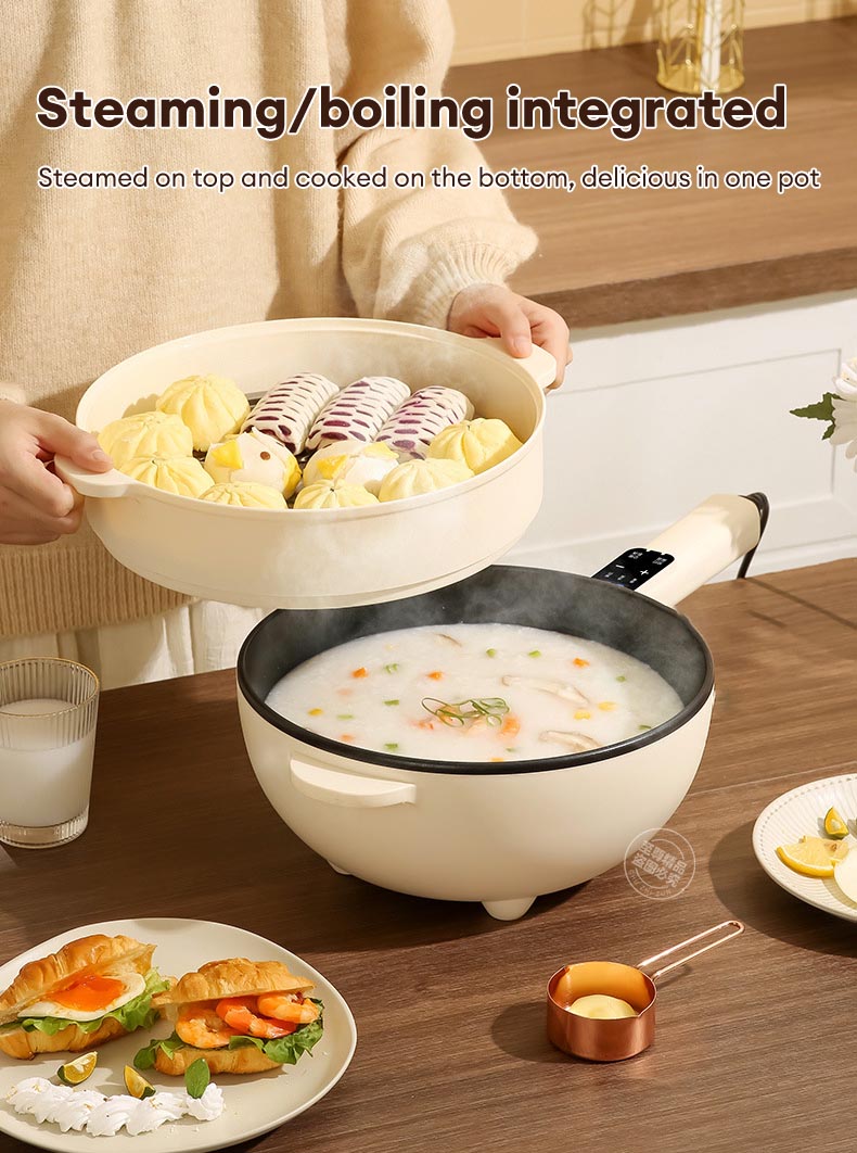 【With Steamer】Electric Frying Pan 4.5L Household Frying Pan Deep Fryer ...