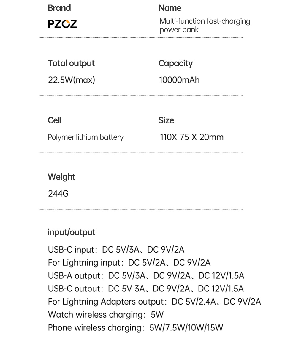 PZOZ Magnetic Power Bank 10000mAh Type C QC PD Fast Charging Powerbank ...