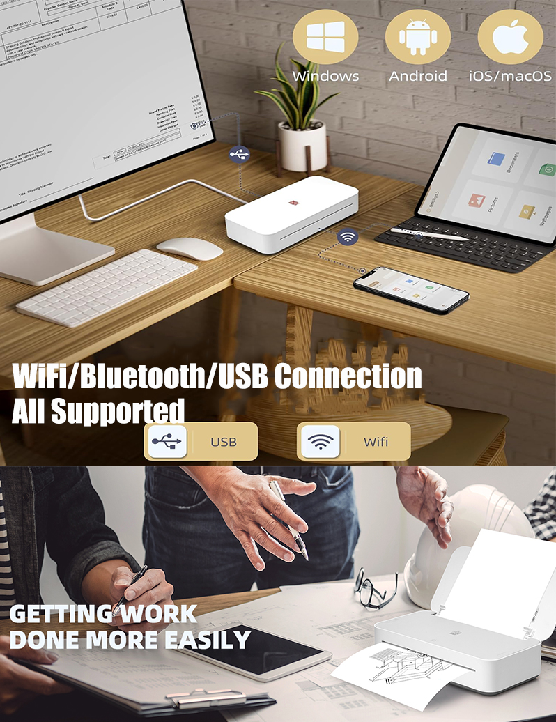 HPRT GT1 Portable A4 Paper Printer Thermal Printer Wireless Mini ...