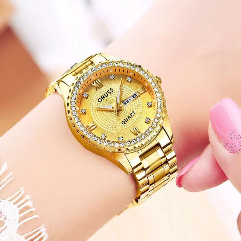 ORUSS Original Women Stainless Steel Dual Calendar Luminous Waterproof ...