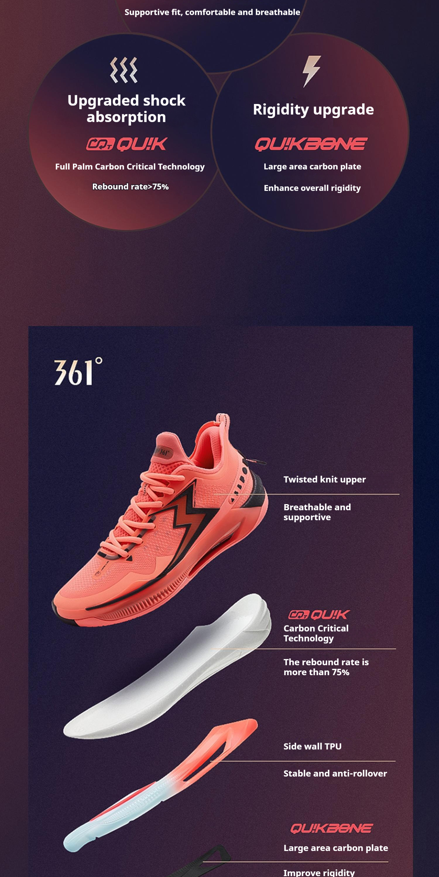 361 Degrees Big3 5.0 Quick Pro Men Basketball Shoes Wear-Resistant ...