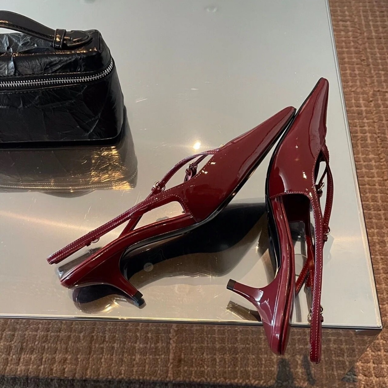 Baotou Patent Leather Flat Buckle Strap Cat Heel Sandals Women Sexy ...